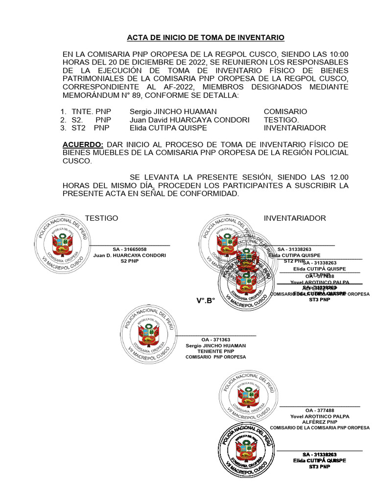 Acta de Inicio de Inventario 2020 | PDF