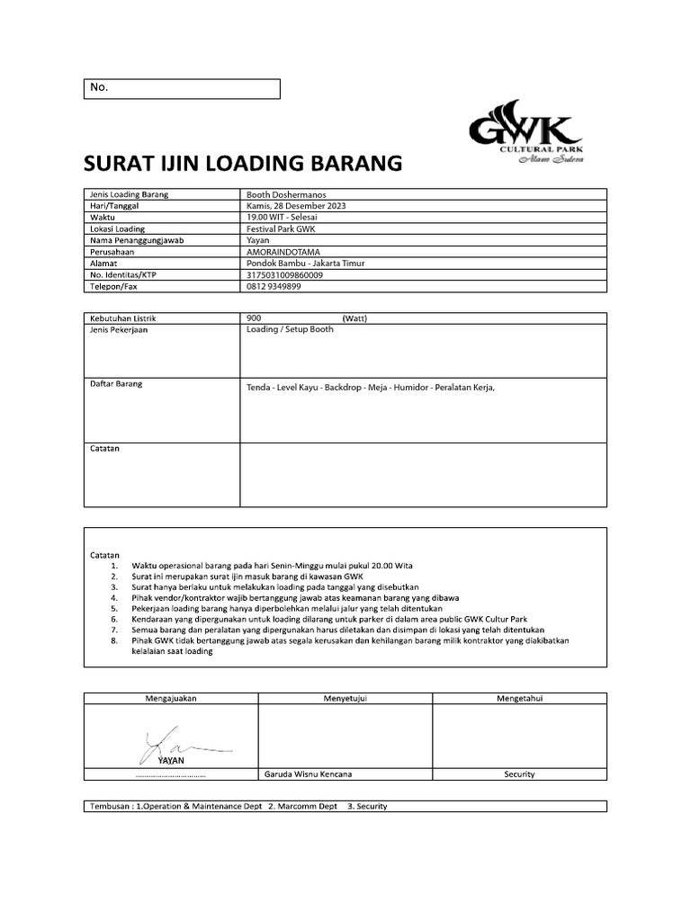 Surat Ijin Loading Barang-2 | PDF