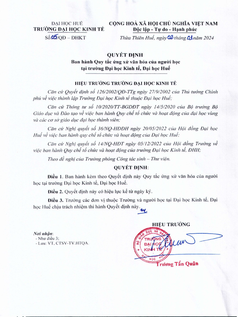 05 - QD - DHKT quy tắc ứng xử người học | PDF