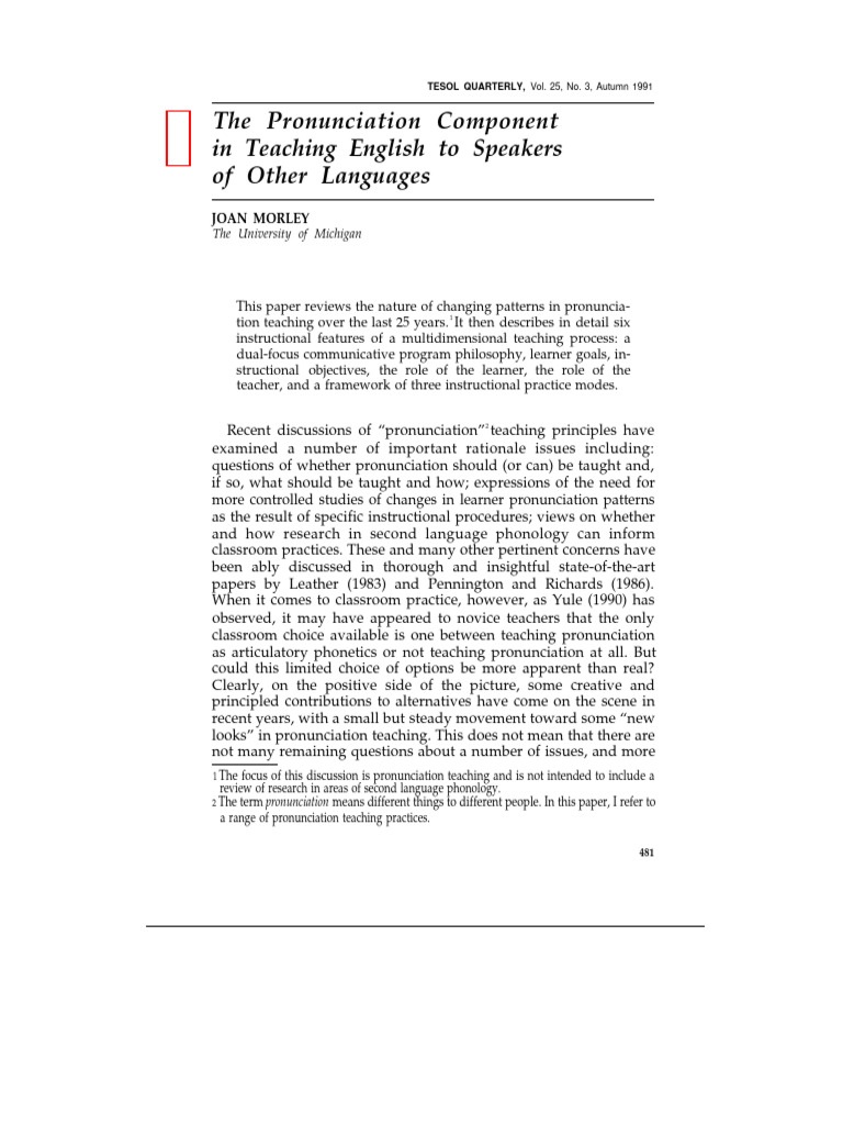 The Pronunciation Components in Teaching English To Speakers of Other ...