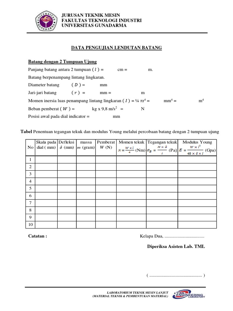 Lembar Data Lendutan Batang | PDF