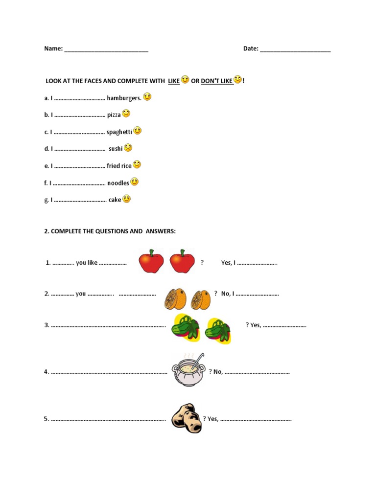 Food Preferences Worksheet | PDF