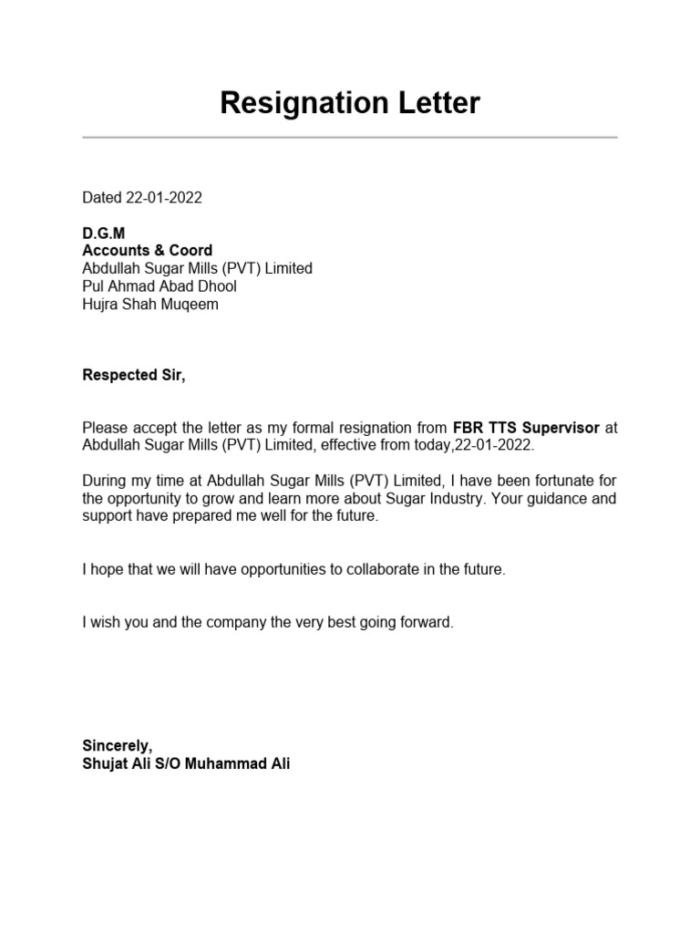 Professional Resignation Letter | PDF