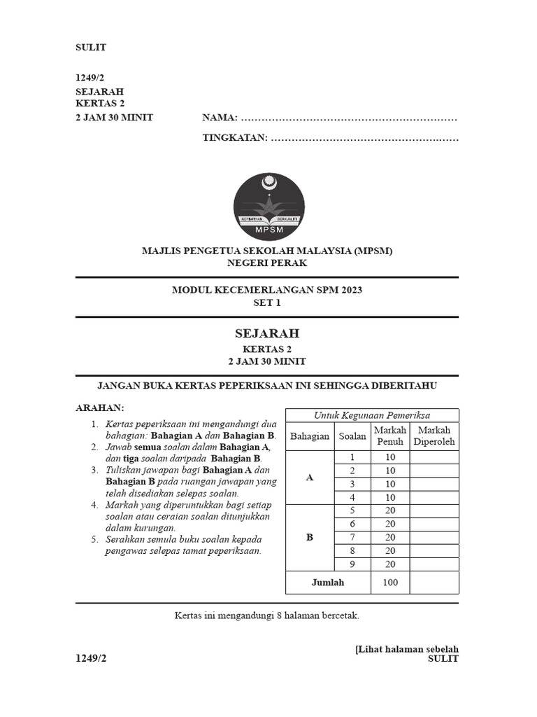 3.2023 K2 Soalan Sej (Trial Perak) | PDF