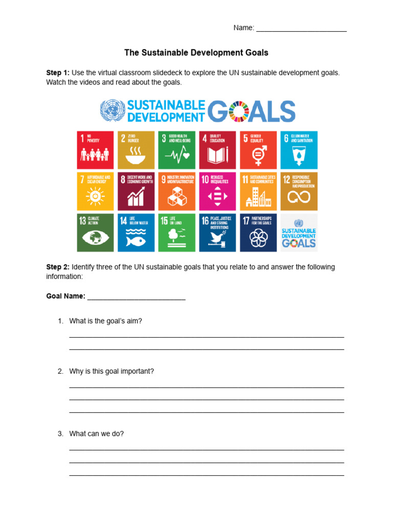 Sustainable Goals Worksheet | Download Free PDF | Sustainability