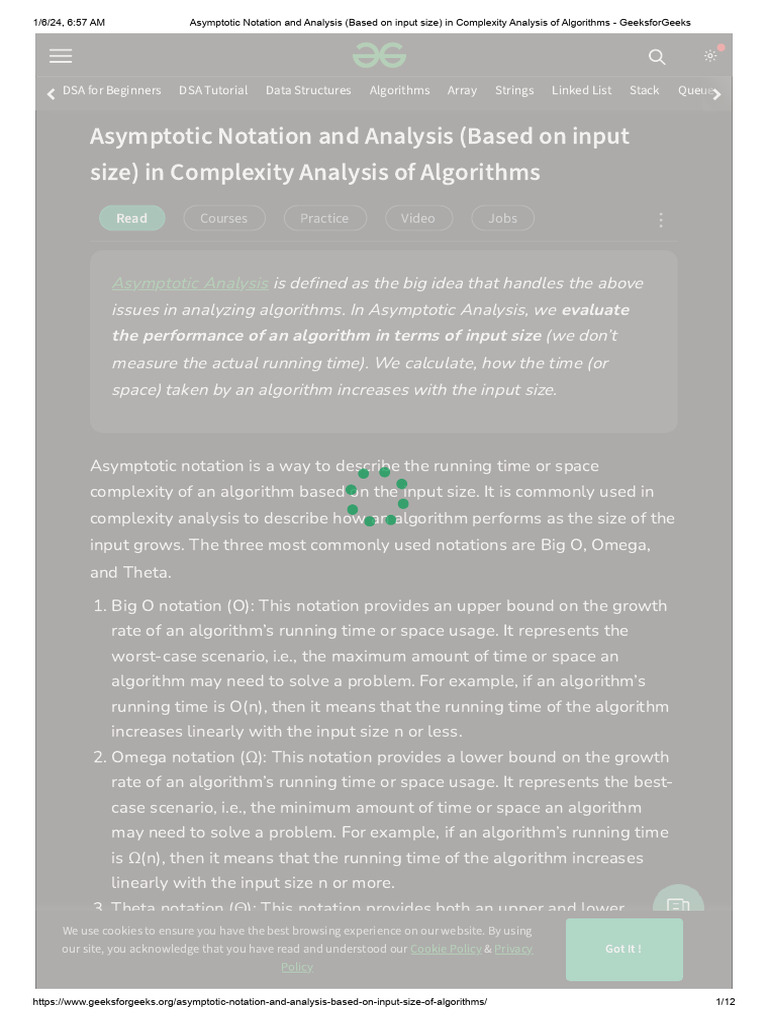 Asymptotic Notation And Analysis Based On Input Size In Complexity Analysis Of Algorithms Pdf