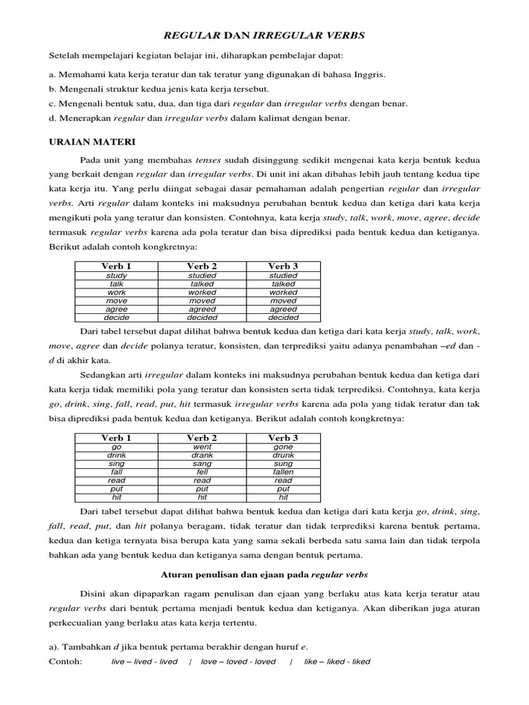 Regular Dan Irregular Verbs | PDF