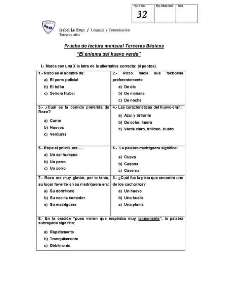 PRUEBA EL ENIGMA DEL HUEVO VERDE | PDF