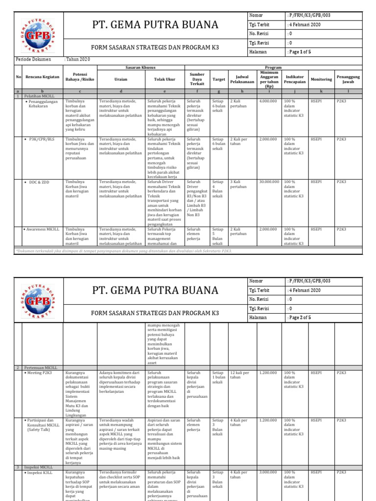 (003) Form Sasaran Strategis dan Program K3 | PDF (003) Form Sasaran Strategis dan Program K3 | PDF