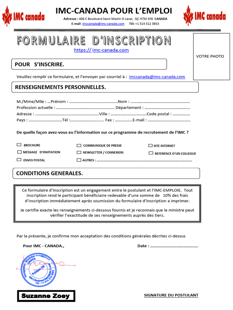 Formulaire Inscription Imc 1 | PDF