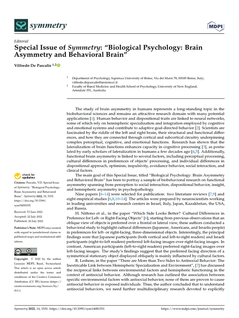 Special Issue of Symmetry- Biological Psychology- Brain Asymmetry and ... Special Issue of Symmetry- Biological Psychology- Brain Asymmetry and ...
