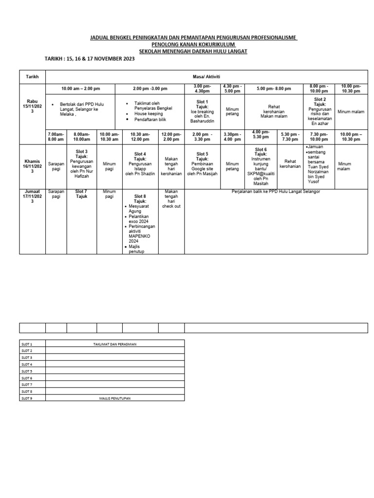 JADUAL BENGKEL MAPENKO | PDF