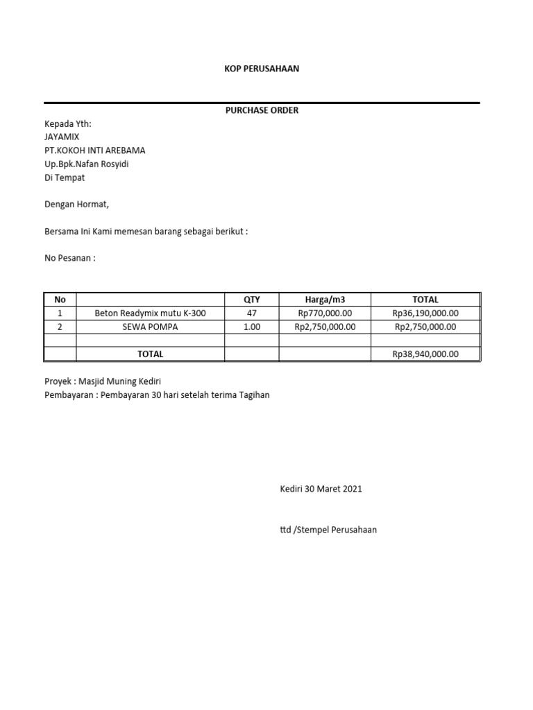 Contoh Po Customer-Jayamix | PDF