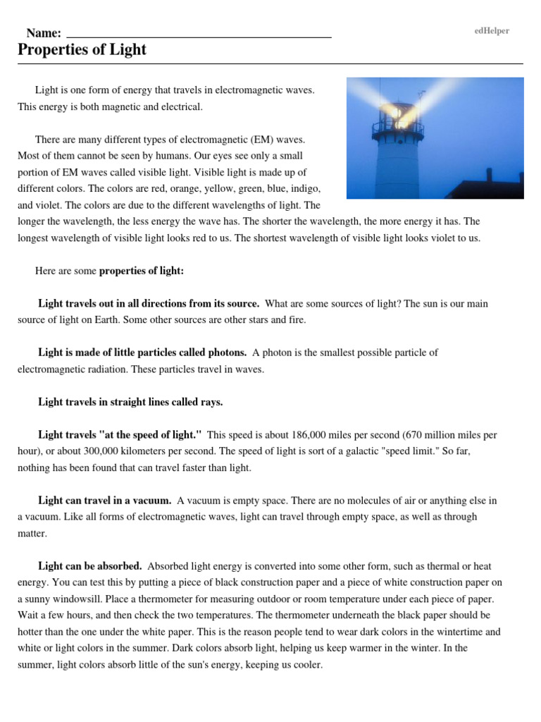 Sci - Properties of Light | PDF