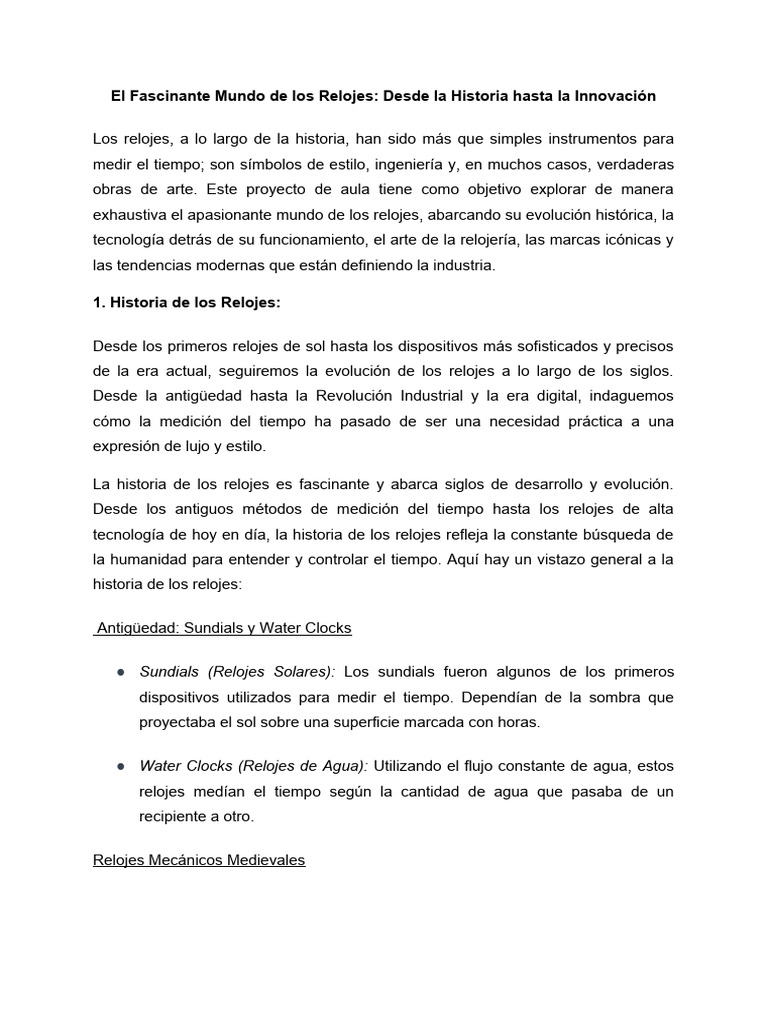 Historia y Evolución de los Relojes | PDF