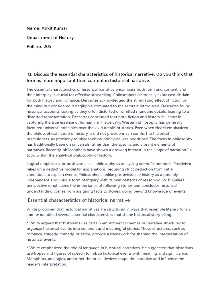 The Essential Characteristics of Historical Narrative. | PDF ...