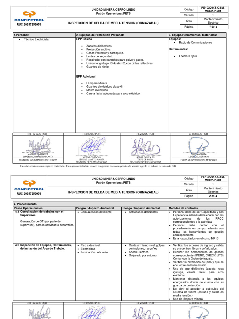 Pe102291z-O&m-Mdd2-P-901 Inspeccion Celdas de Media Tension | PDF