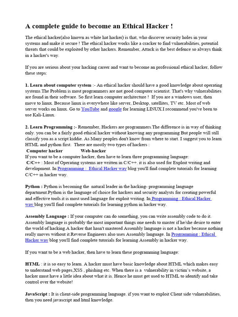 A Complete Guide To Become An Ethical Hacker ! | PDF