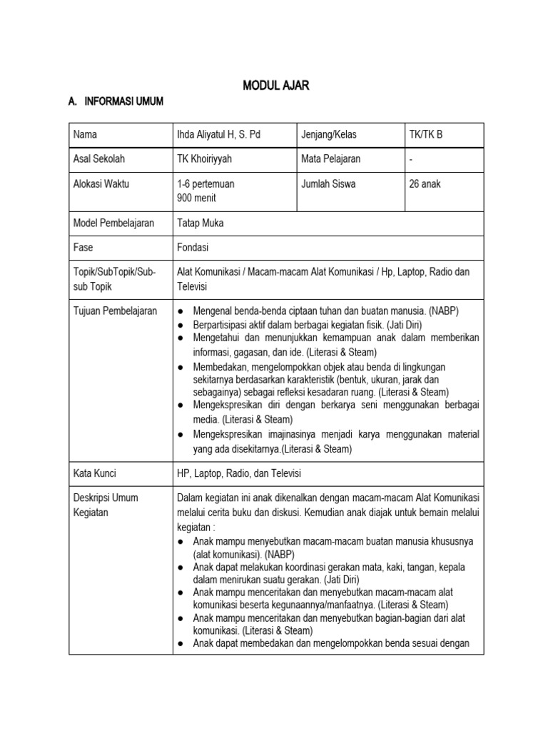 Modul Ajar Alat Komunikasi - Macam-Macam Alat Komunikasi - HP - Minggu 12 | PDF