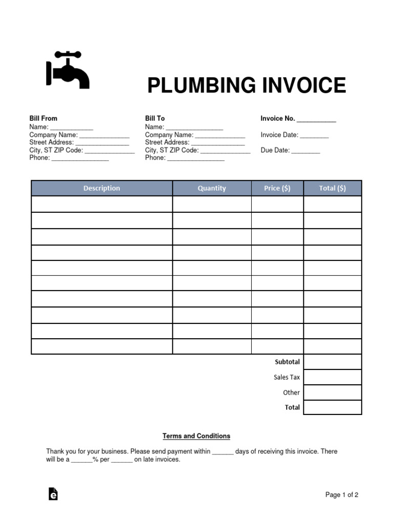 Plumbing Invoice Template Form | PDF | Credit Card | Payments