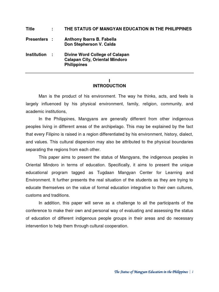 Mangyan Education in The Philippines | PDF | Social Science | Self ...