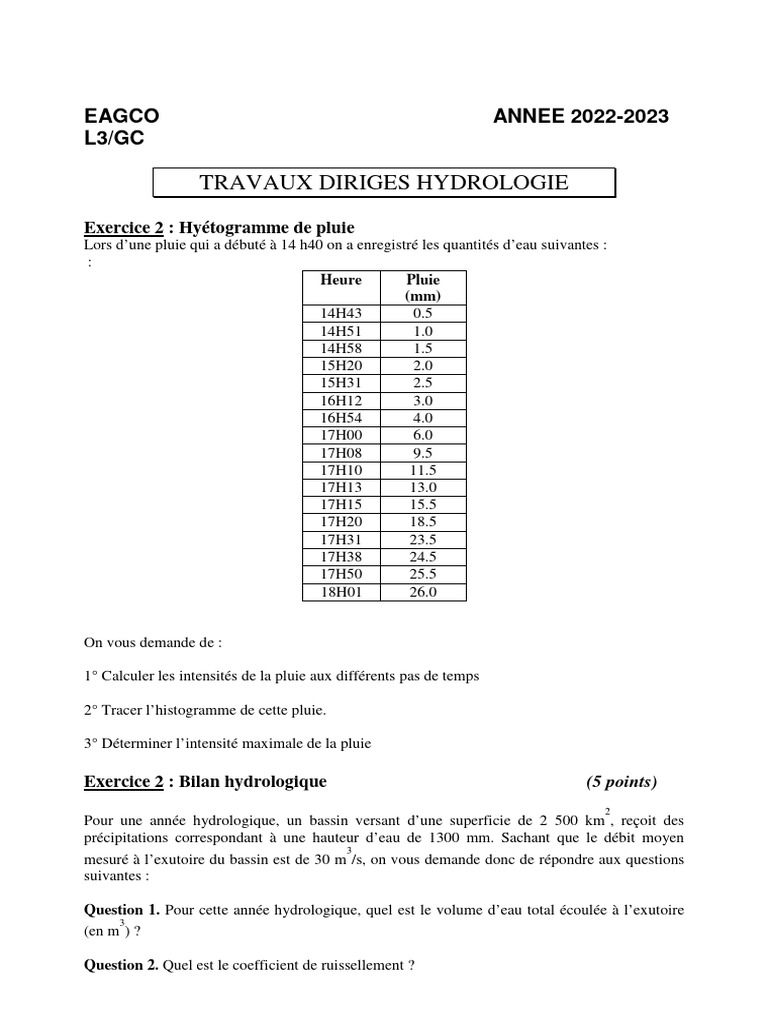 TD Hydrologie L3 | PDF