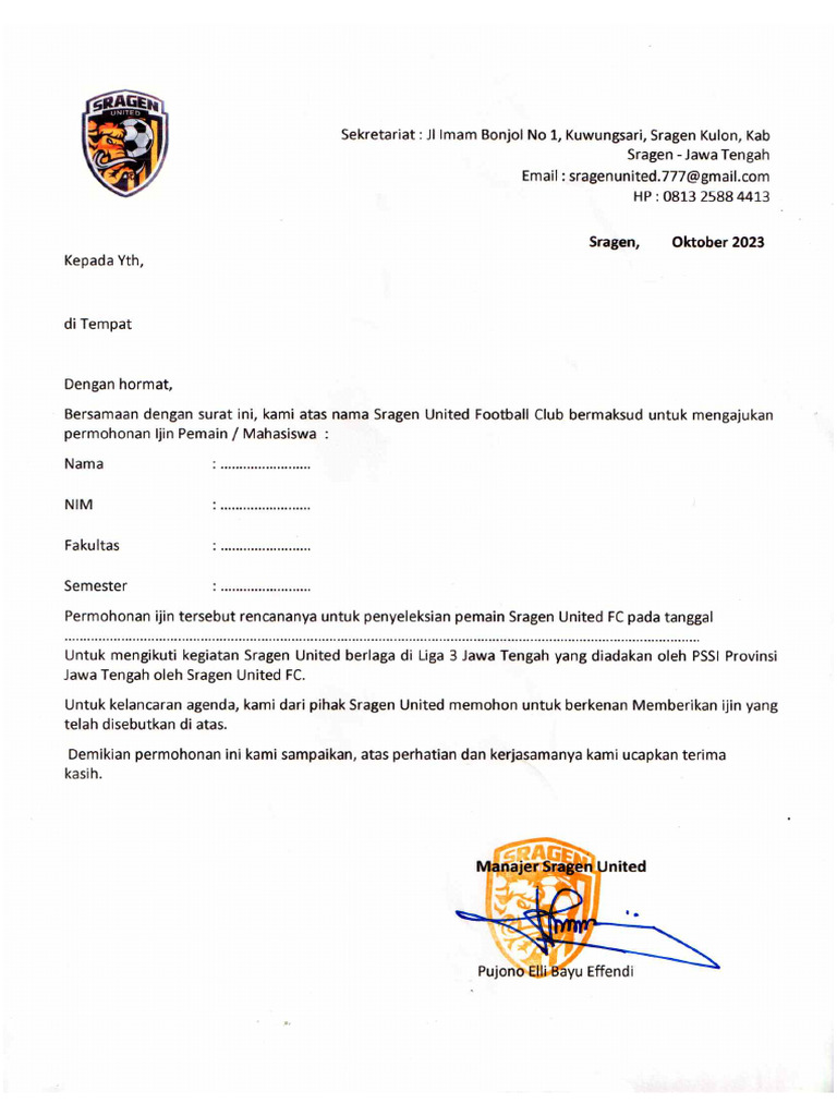 Contoh SURAT IJIN | PDF