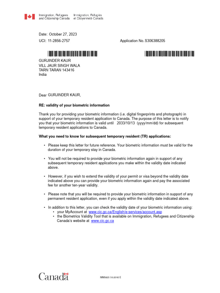 Biometric Validity Letter | PDF | Travel Visa | Passport