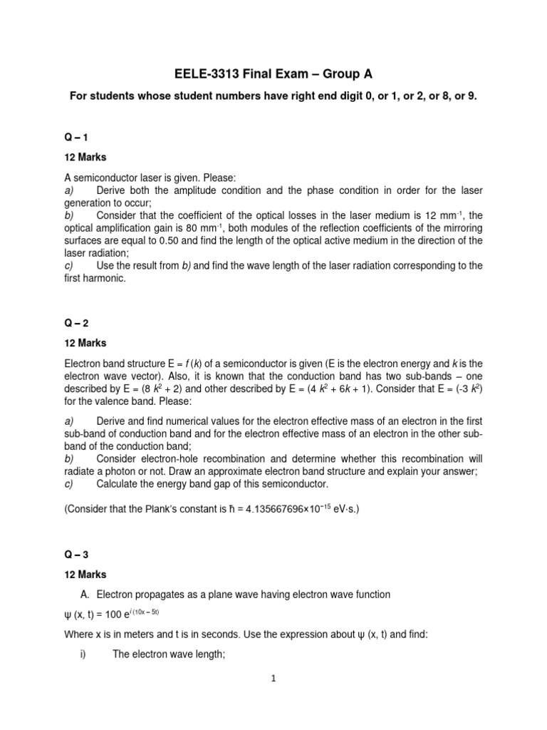 EELE3313 Final Exam Group A | PDF | Electron | Waves