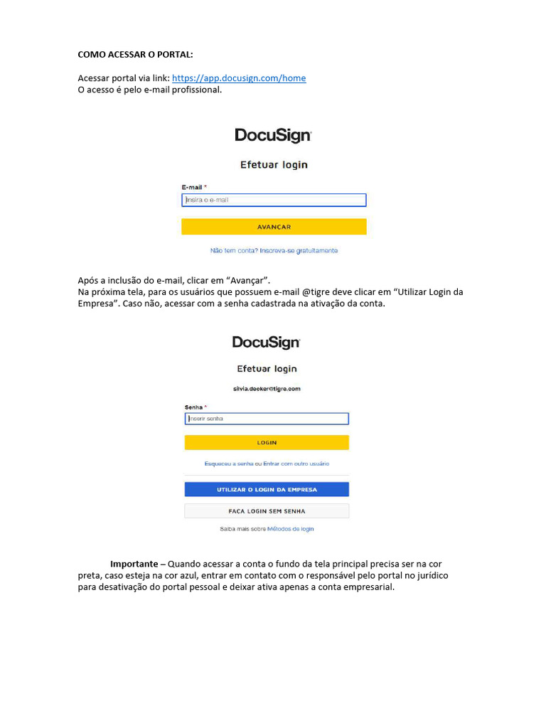 BR - Manual Portal de Assinatura Docusign | PDF