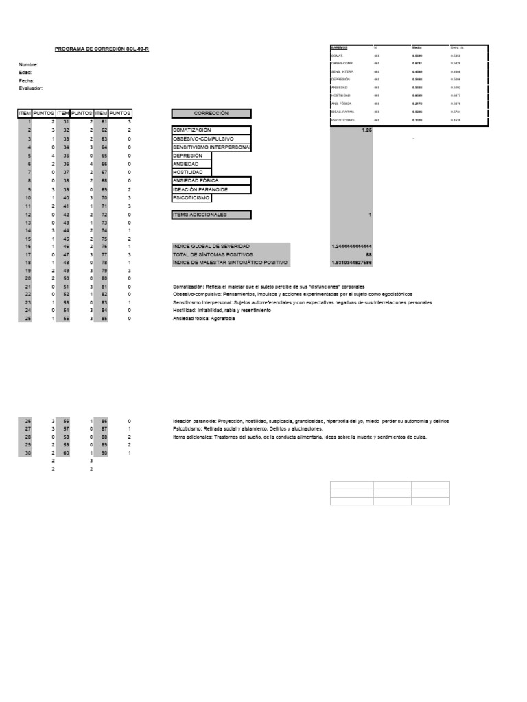 Grilla para Calcular Valores SCL-90-R (Excel) | PDF