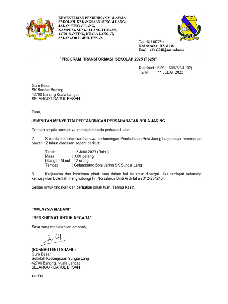 SURAT FRIENDLY BOLA JARING-skbb | PDF