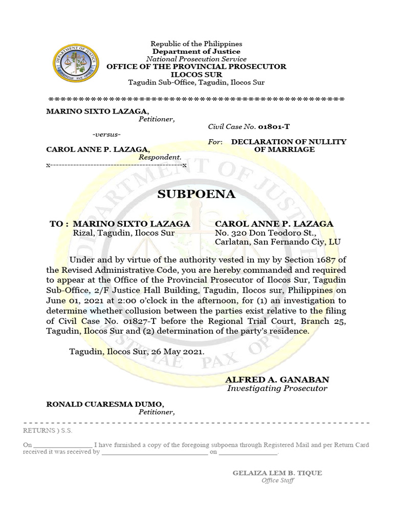 SUBPOENA Collusion | PDF | Prosecutor | Government