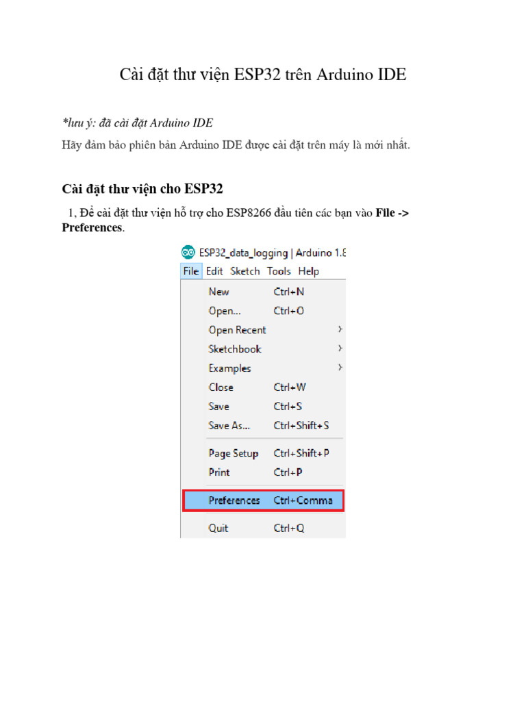 Cài đặt Thư Viện Esp32 Trên Arduino Ide Pdf
