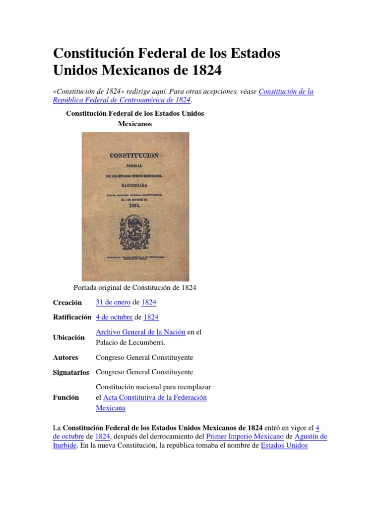 Constitución de 1824: Fundamentos y Estructura | PDF | Politica de ...