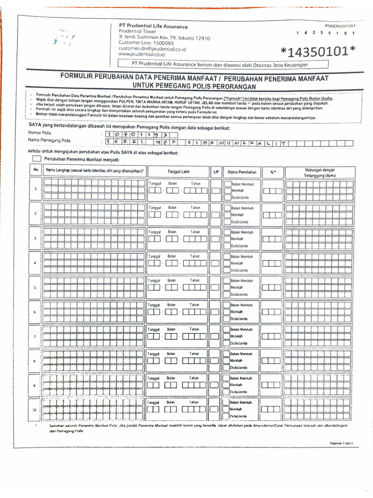 Form Perubahan Ahli Waris | PDF
