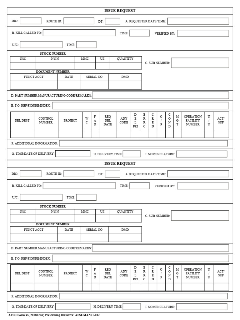 Main Afsc Form 95 Issue Request | PDF