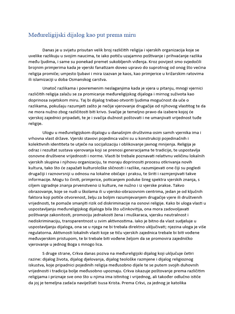 Međureligijski Dijalog Kao Put Prema Miru | PDF