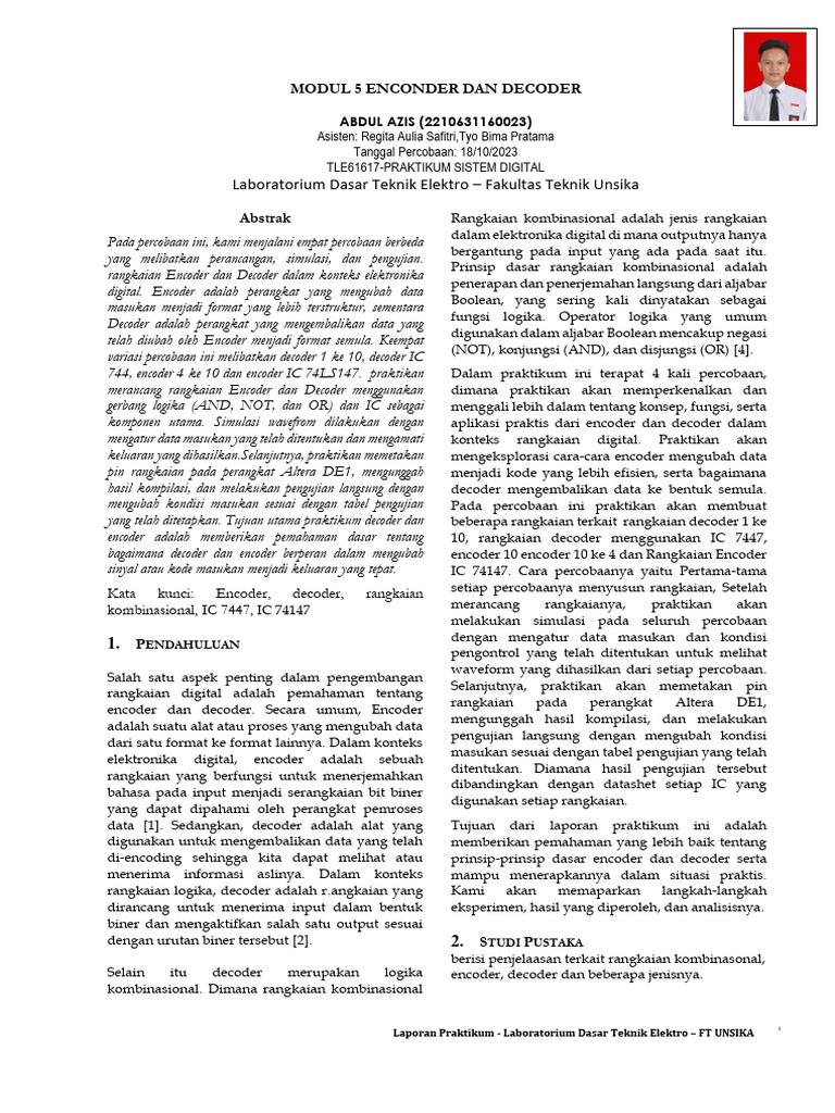 LAPORAN PRAKTIKUM MODUL 5 ENCONDER DAN DECODER | PDF