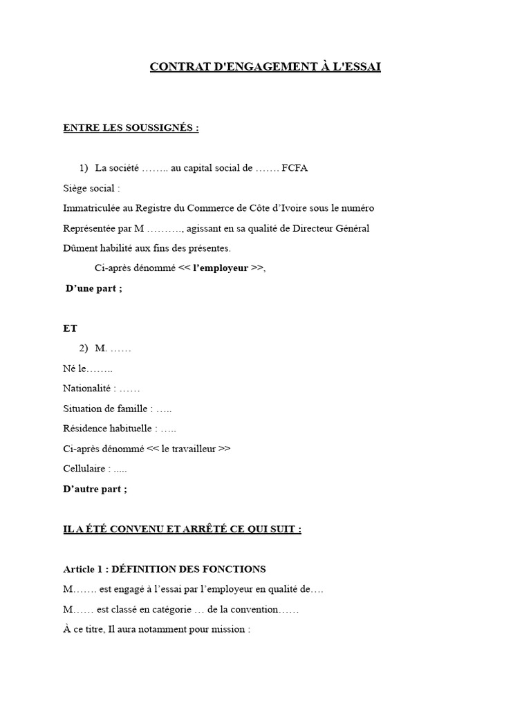 Contrat D'engagement À L'essai | PDF