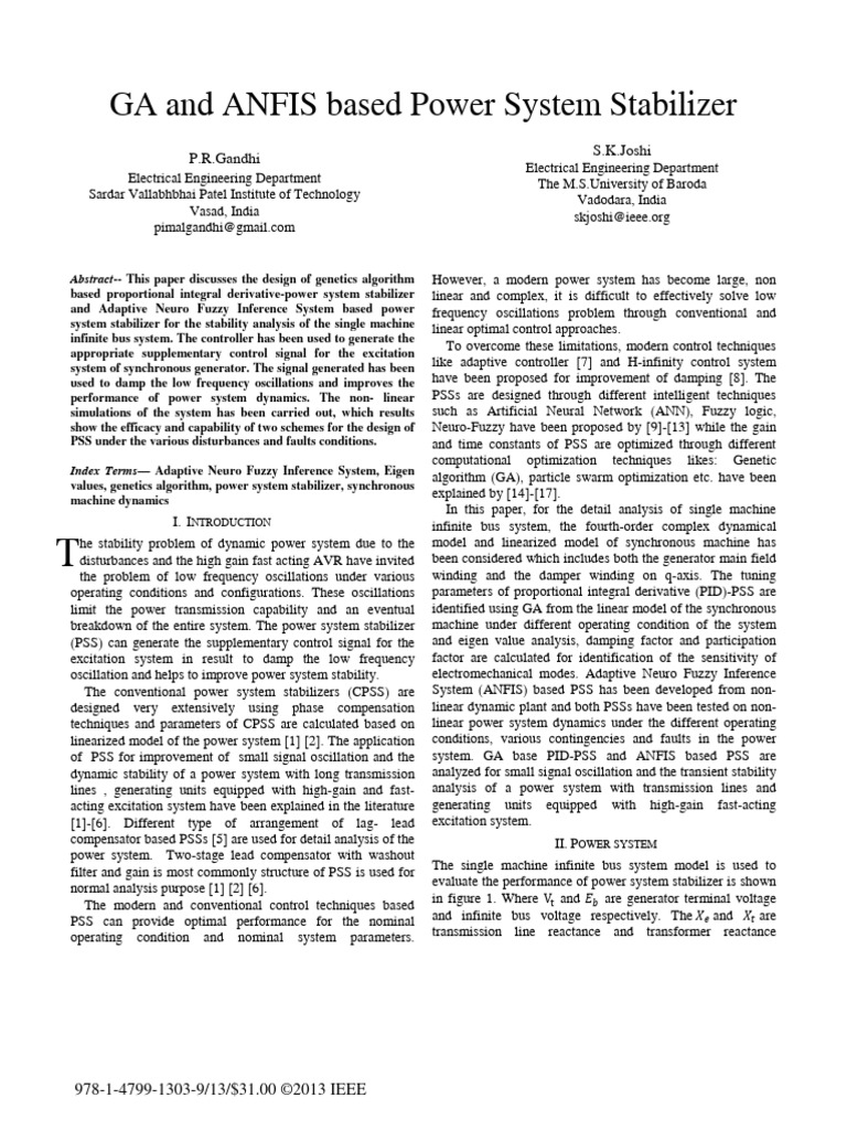 GA and ANFIS Based Power System Stabilizer | PDF