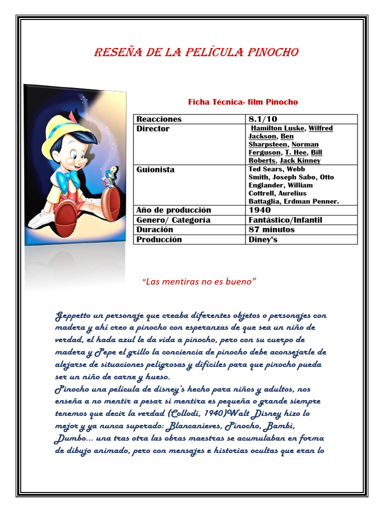 Reseña de La Película Pinocho | PDF