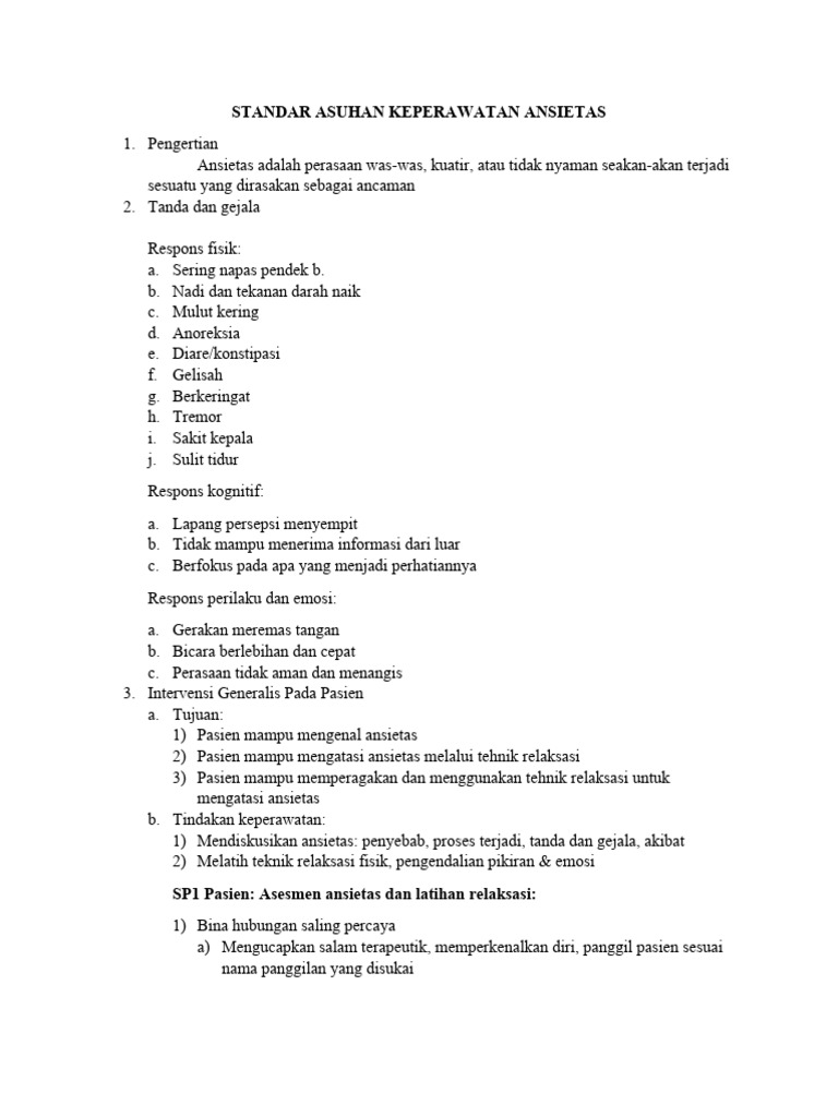 Standar Asuhan Keperawatan Ansietas | PDF
