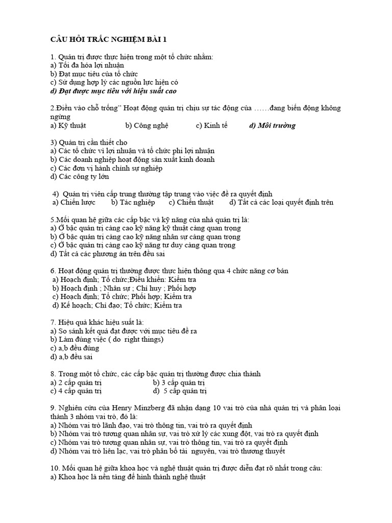 CÂU HỎI TRẮC NGHIỆM C1-C6 | PDF