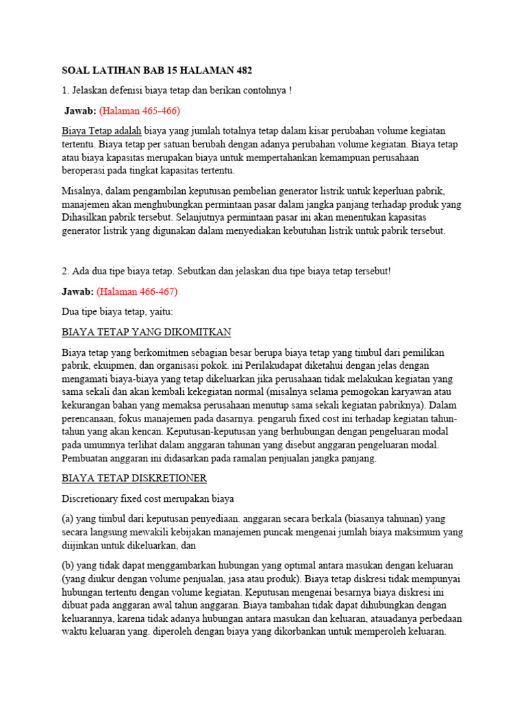 Soal Latihan Bab 15 Hal 482 | PDF