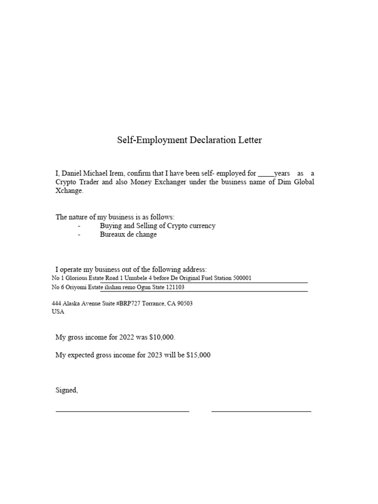 Self Employment Declaration | PDF