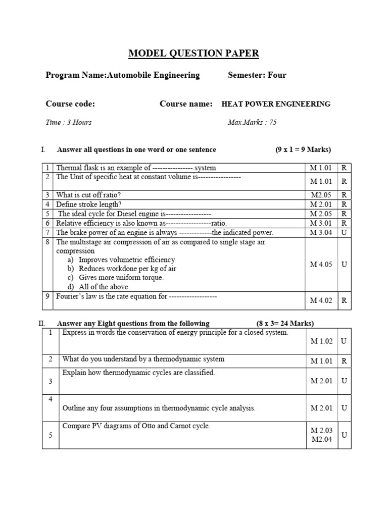 Model Question Paper: Program Name:Automobile Engineering Semester ...