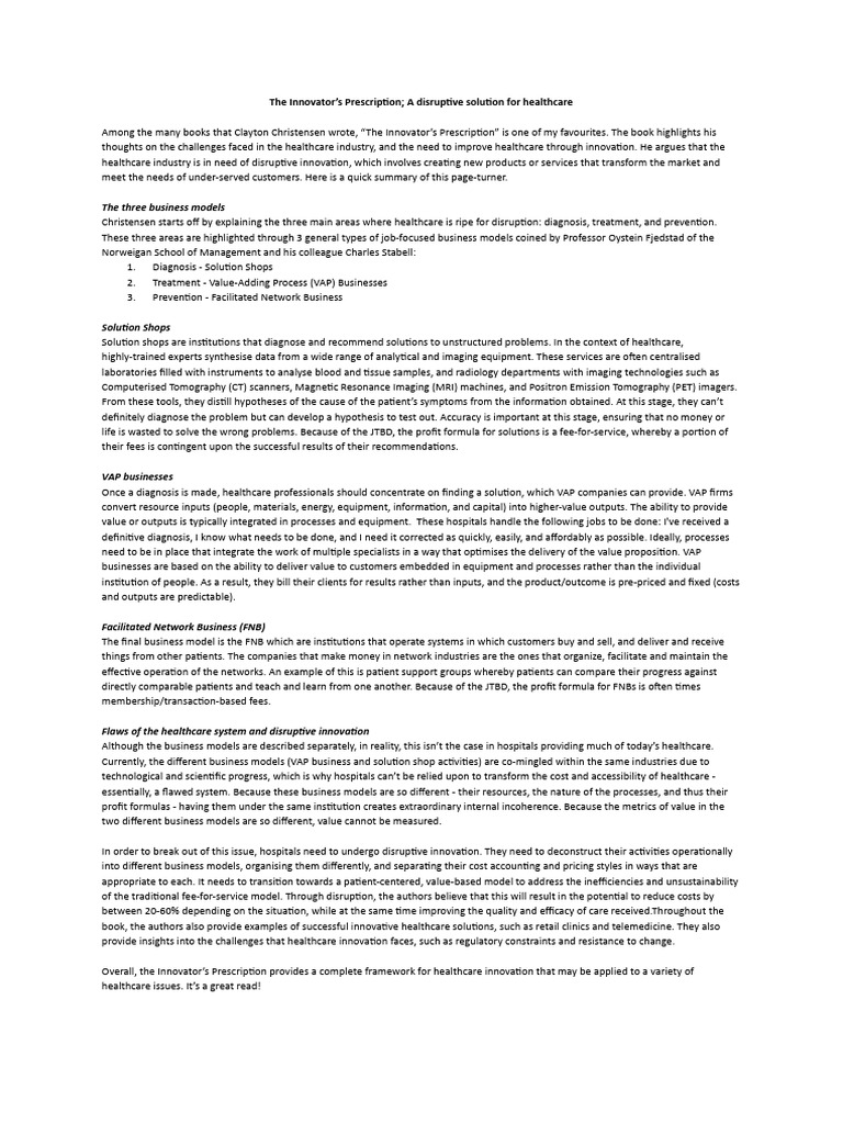 Disruptive Innovation in Healthcare | PDF