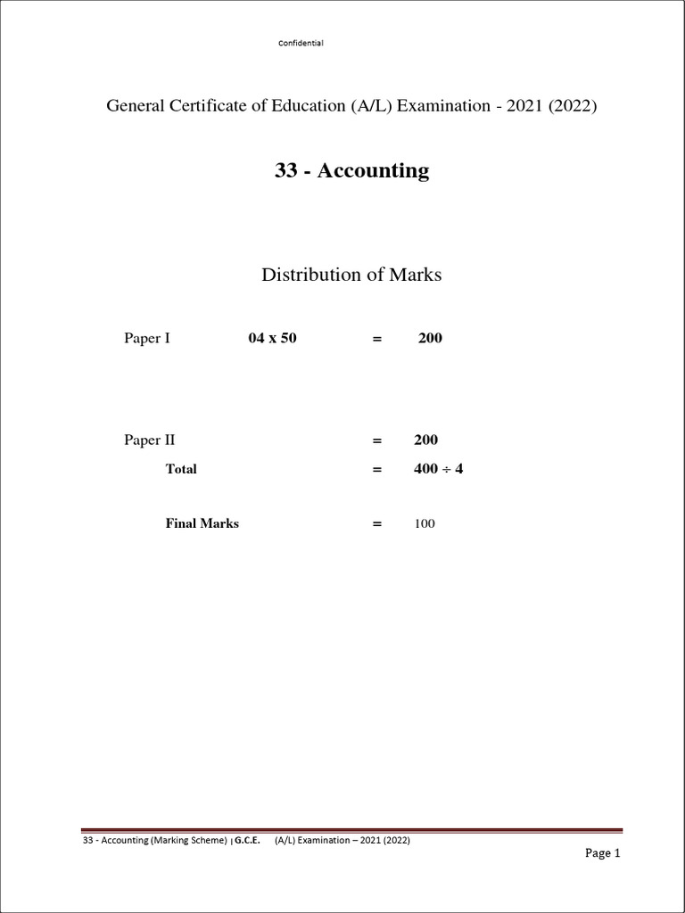 2021 AL Accounting Marking Scheme English Medium | PDF