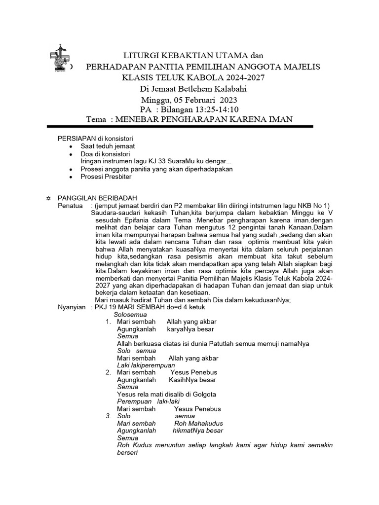 Draf Liturgi Ku & Perhadapan Pan Pem. Mk. TK | PDF